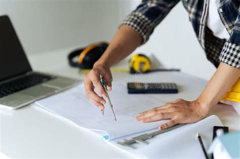 Engineer Are Planning A Structure Sketch With Circular Tools Complete With Architect Equipment