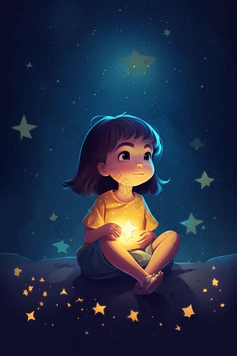 星空女孩星星一个皮克斯插画图片 包图网
