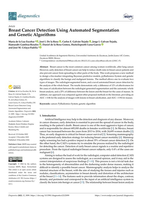 Pdf Breast Cancer Detection Using Automated Segmentation And Genetic