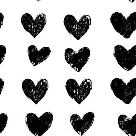 Handdrawn Black Hearts Pattern On White Background Premium Ai