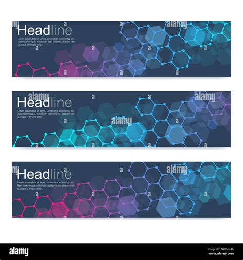 Scientific Set Of Modern Vector Banners Dna Molecule Structure With Connected Lines And Dots