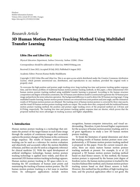 Pdf 3d Human Motion Posture Tracking Method Using Multilabel Transfer Learning