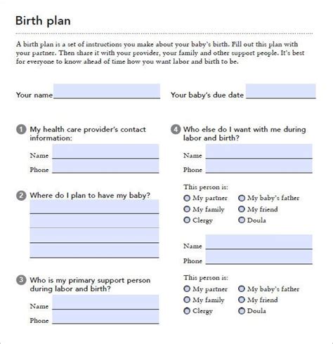 Sample Birthing Plan Template New Birth Plan Template 11 Free Samples