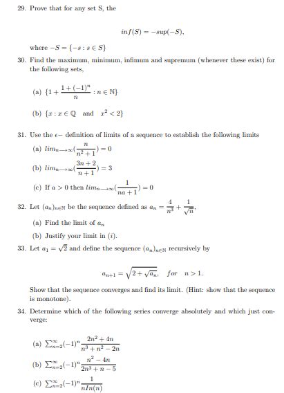 solved 29 prove that for any set s the inf s −sup −s