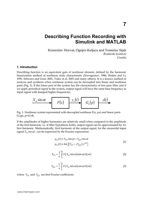 Pdf Describing Function Recording With Simulink And Matlab