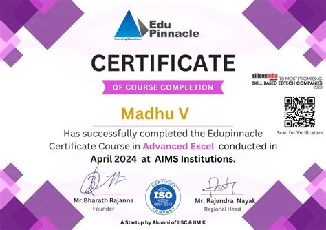 Completed Advanced Excel Certification Madhu V Posted On The Topic Linkedin