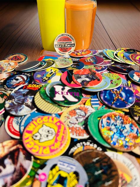 90s Pogs Set Of 141 Pogs Plus Original Vintage Milk Cap Etsy Uk