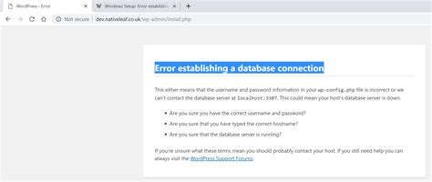 Php Windows Setup Error Establishing A Database Connection