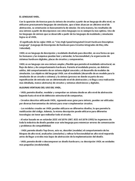 El Lenguaje Vhdl Pdf Vhdl Lenguaje De Programación