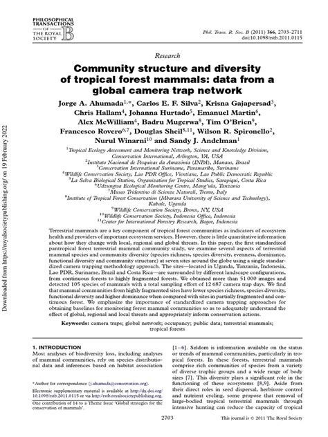 Ahumada Et Al 2011 Community Structure And Diversity Of Tropical Forest Mammals Data From A