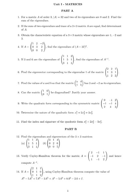 Unit I Matricespart A1 For A Matrix A Of Order 3 ∣a∣ 32 And Two Of I