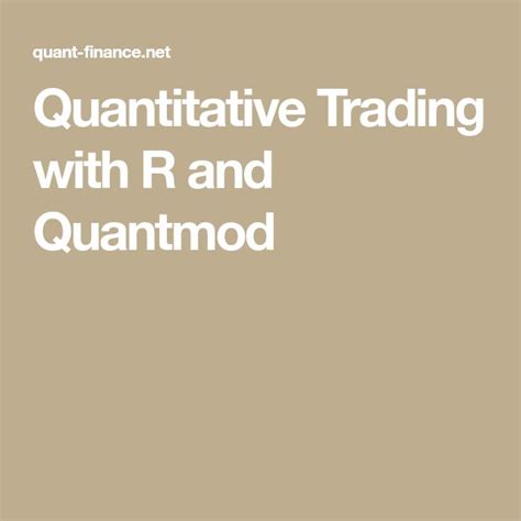 Quantitative Trading With R And Quantmod