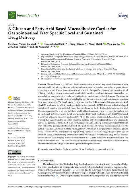 Pdf β Glucan And Fatty Acid Based Mucoadhesive Carrier For