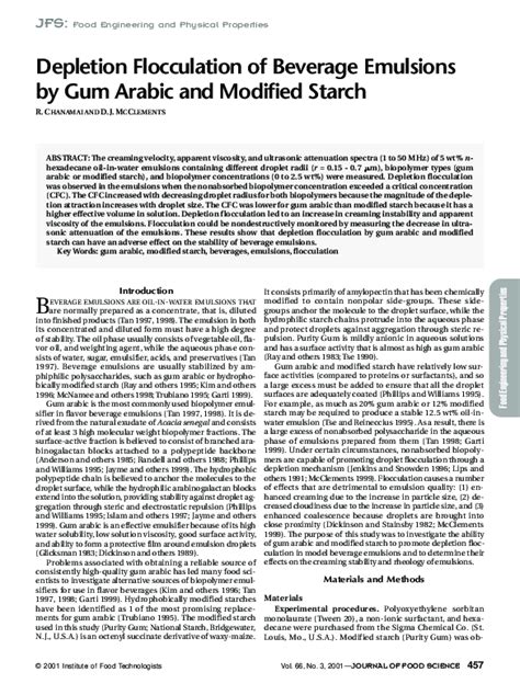 Pdf Depletion Flocculation Of Beverage Emulsions By Gum Arabic And