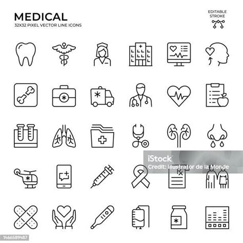 Editable Stroke Vector Icon Set Of Medical Stock Illustration Download Image Now