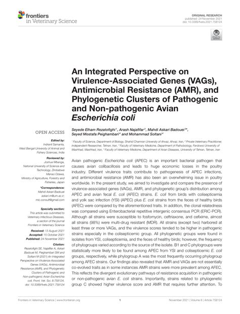 Pdf An Integrated Perspective On Virulence Associated Genes Vags Antimicrobial Resistance
