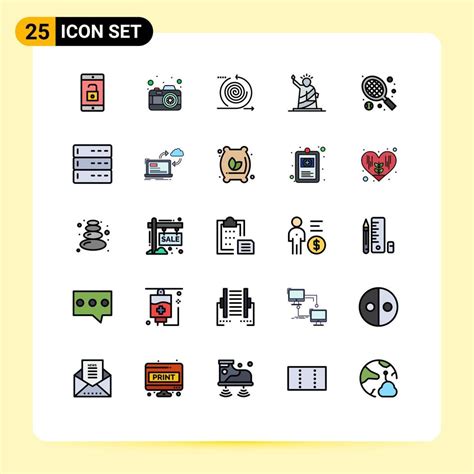 User Interface Pack Of 25 Basic Filled Line Flat Colors Of Racket Statue Cycles Of Landmarks