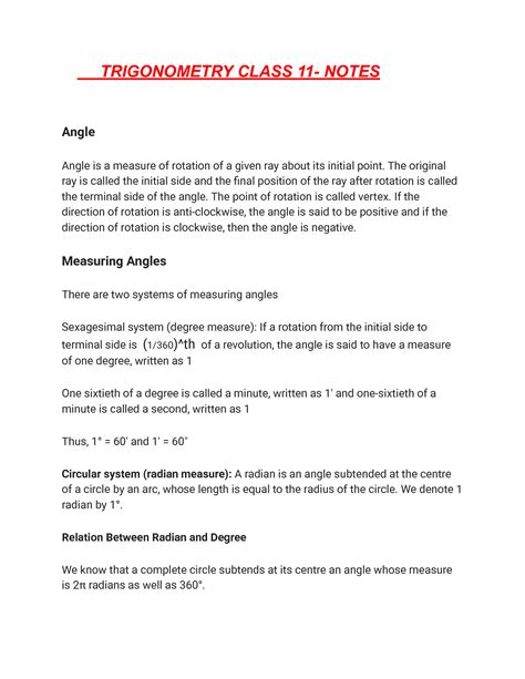 Solution Trigonometry Class 11 Notes Studypool