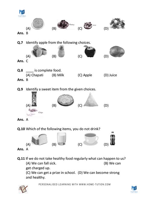 Cbse Worksheet Class 1 Evs Food We Eat Mcqs With Answer