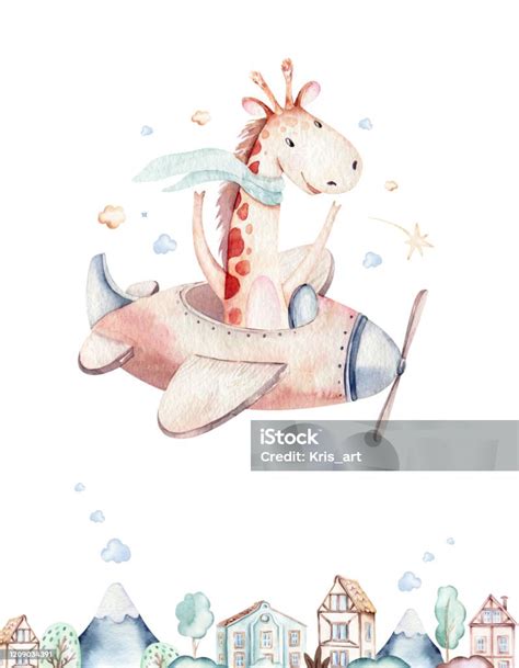 수채화 세트 아기 만화 귀여운 조종사 항공 배경 일러스트 비행기 풍선 구름 완료 멋진 하늘 전송의 배경 그림입니다 유치한 소년 패턴 그것은 베이비 샤워 일러스트입니다 관광에