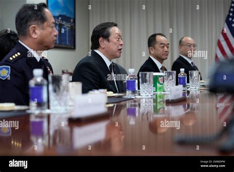 Japanese Defense Minister Yasukazu Hamada Second From Left Speaks