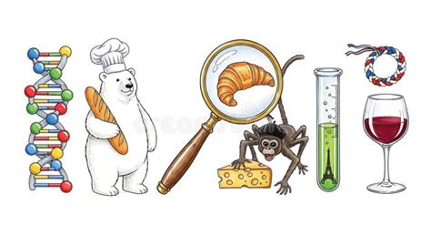 Quirky Cartoon Illustration Exploring French And Scientific Culture