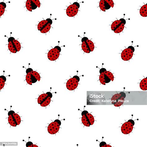 흰색 배경에 무당벌레의 완벽 한 패턴입니다 벡터 일러스트 레이 션 계절에 대한 스톡 벡터 아트 및 기타 이미지 계절 고립