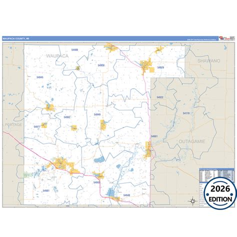 Waupaca County Wi Business Reference 5 Digit Zip Code Wall Map