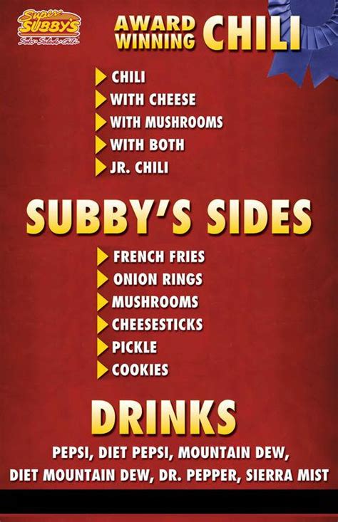 Super Subbys Menu In Dayton Ohio Usa