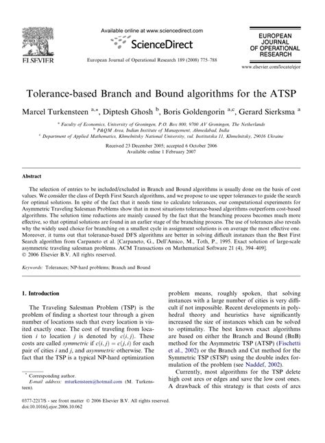 Pdf Tolerance Based Branch And Bound Algorithms For The Atsp
