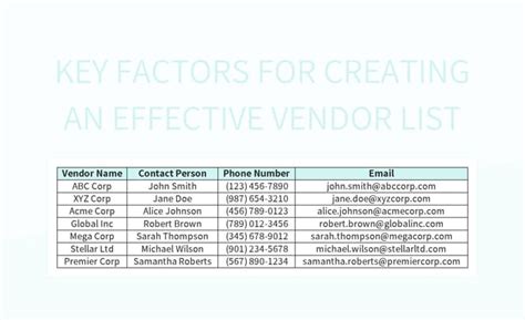 Free Vendor List Templates For Google Sheets And Microsoft Excel Slidesdocs