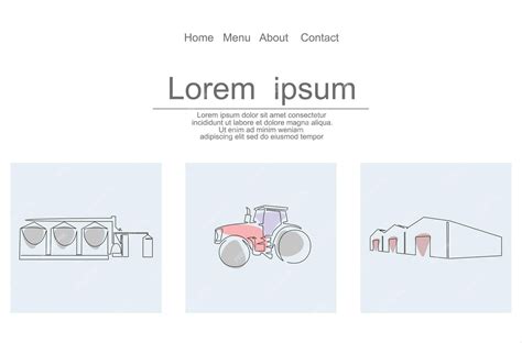 연속 선 그리기 벡터 일러스트 레이 션 트랙터 곡물 창고 및 창고 프리미엄 벡터