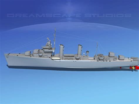 Benson Class Destroyer Uss Caldwell Dd605 3d Model By Dreamscape Studios