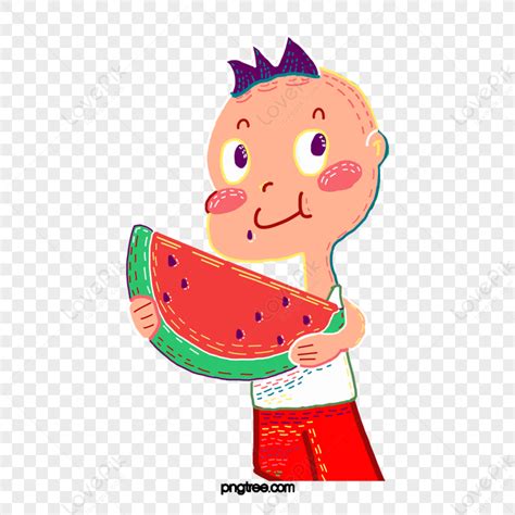 수 박 여름을 먹는 만화 일러스트 소년수 박 씨레드 Png 일러스트 무료 다운로드 Lovepik