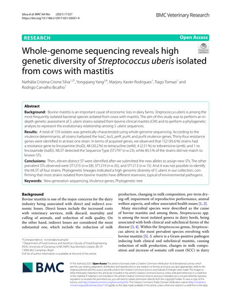 Pdf Whole Genome Sequencing Reveals High Genetic Diversity Of Streptococcus Uberis Isolated