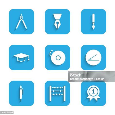 울리는 알람 벨 주판 메달 예각 펜 졸업 모자 페인트 브러시 및 그리기 나침반 아이콘을 설정합니다 벡터 계산기에 대한 스톡 벡터 아트 및 기타 이미지 Istock
