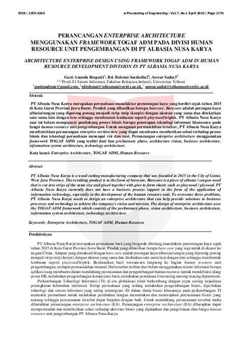 Pdf Perancangan Enterprise Architecture Menggunakan Framework Togaf Adm Pada Divisi Human