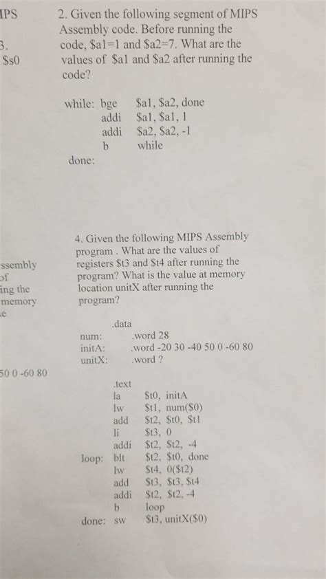 Solved 2 Given The Following Segment Of Mips Assembly Code