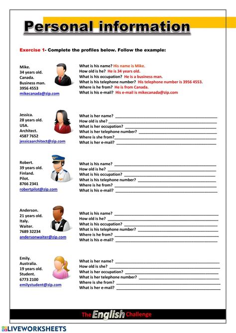 Personal Information Ficha Interactiva Reading Comprehension Worksheets English Lessons For