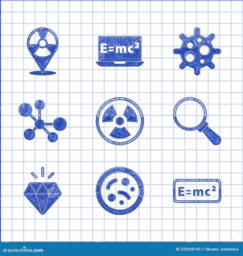 Set Radioactive Bacteria Equation Solution Magnifying Glass Diamond Molecule Virus And