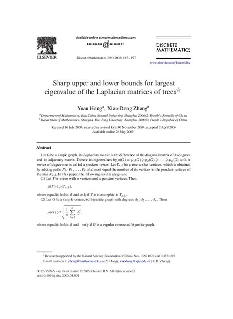Pdf Sharp Upper And Lower Bounds For Largest Eigenvalue Of The Laplacian Matrices Of Trees