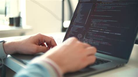 Coding On Screen Man Hands Coding Html Programming On Screen Laptop