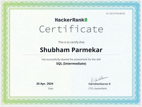 Shubham Parmekar On Linkedin Sql Dataanalytics Hackerrank Continuouslearning