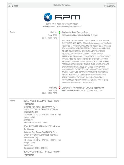 Carrier Rate Confirmation 31535 21874 Pdf