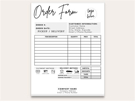 Order Form Template Custom Order Form Order Form Printable Craft Order Form Purchase Order