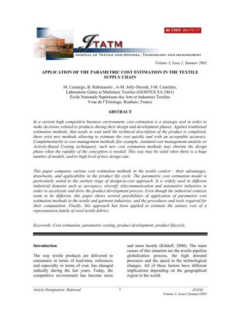 Application Of The Parametric Cost Estimation In The