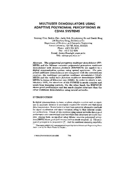 Pdf Multiuser Demodulators Using Adaptive Polynomial Perceptrons In Cdma Systems