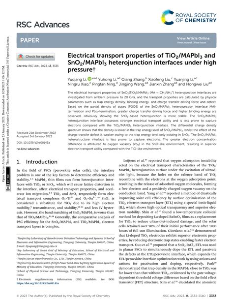 Pdf Electrical Transport Properties Of Tio 2 Mapbi 3 And Sno 2 Mapbi 3 Heterojunction