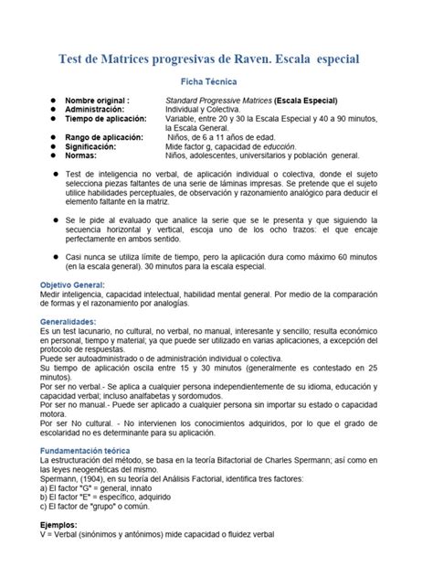 Manual Del Test De Matrices Progresivas De Raven Pdf Inteligencia Science