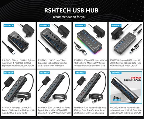 Rshtech 전원 Usb 허브 32 Usb C 분배기 개별 터치 온오프 스위치 맥북 맥용 Usb 익스텐션 10gbps 데이터 허브 리뷰쿠